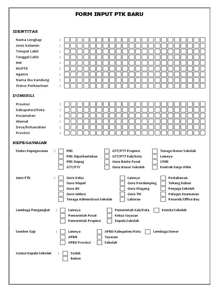 Form Input PTK Baru | PDF
