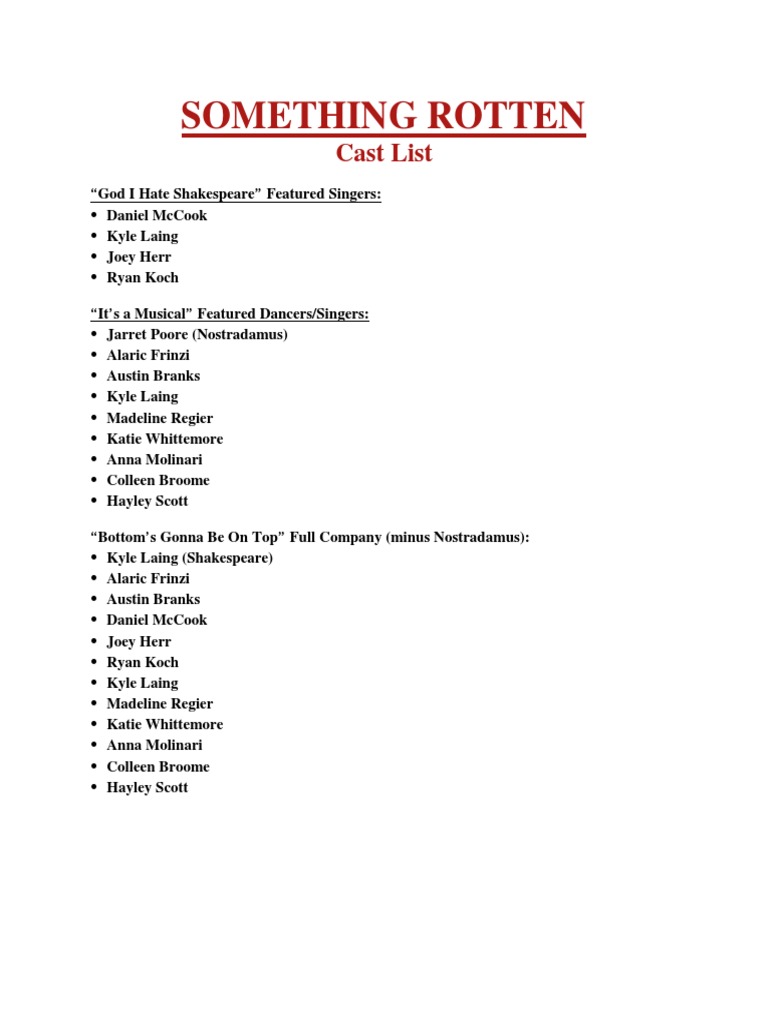 Something Rotten Cast List | PDF