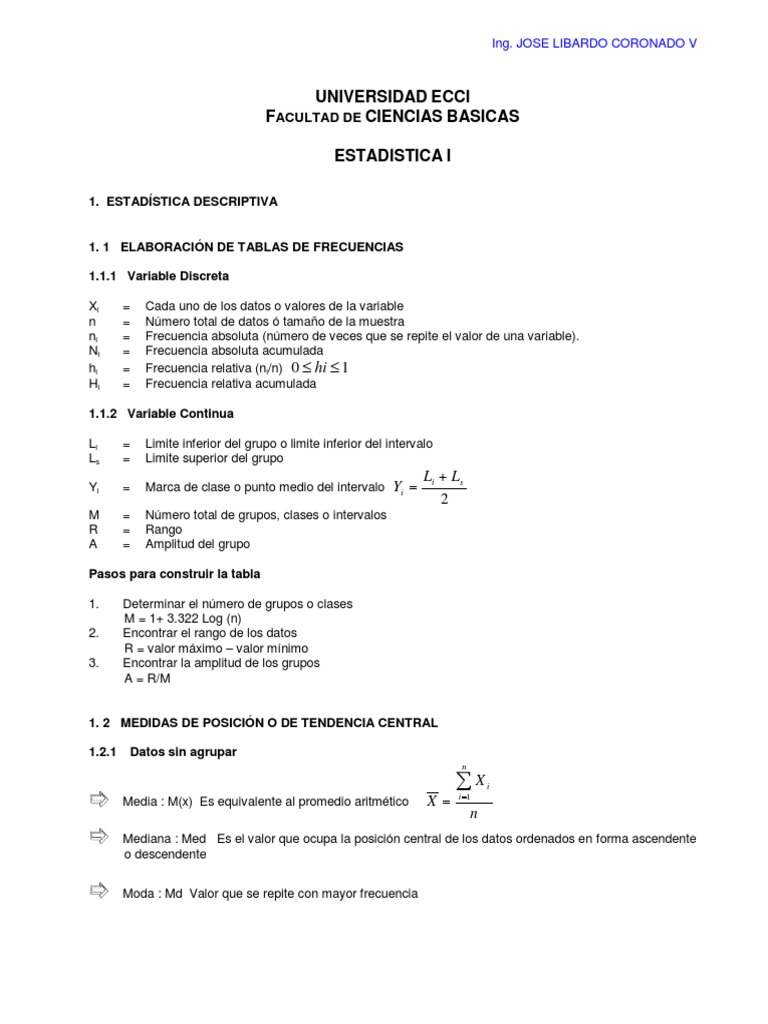 Formulas de Estadistica | PDF | Mediana | Análisis estadístico
