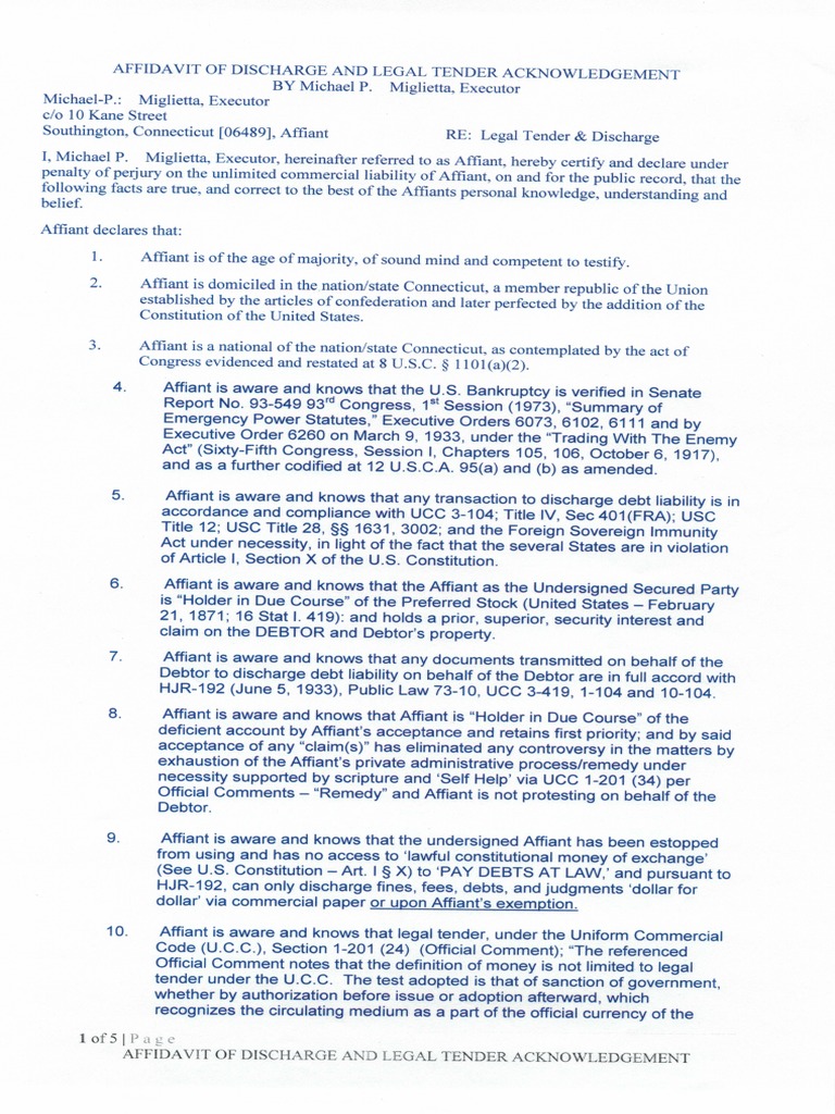 Affidavit of discharge