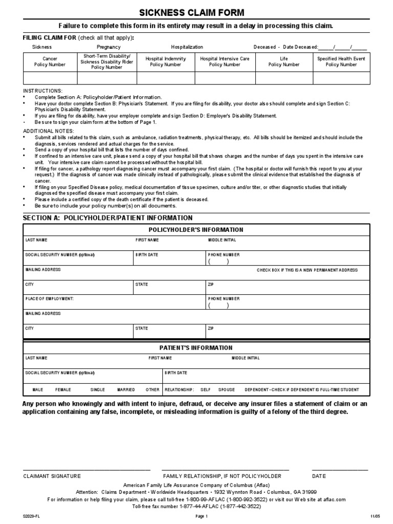 Hospital Sickness Claim Form | PDF | Medical Diagnosis | Insurance