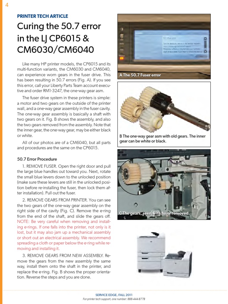 HP CP6015 and CM6030/CM6040 50.7 Fuser Error Fix | PDF | Gear ...