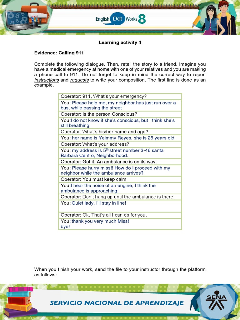 911 Emergency Call Dialogue Exercise | PDF