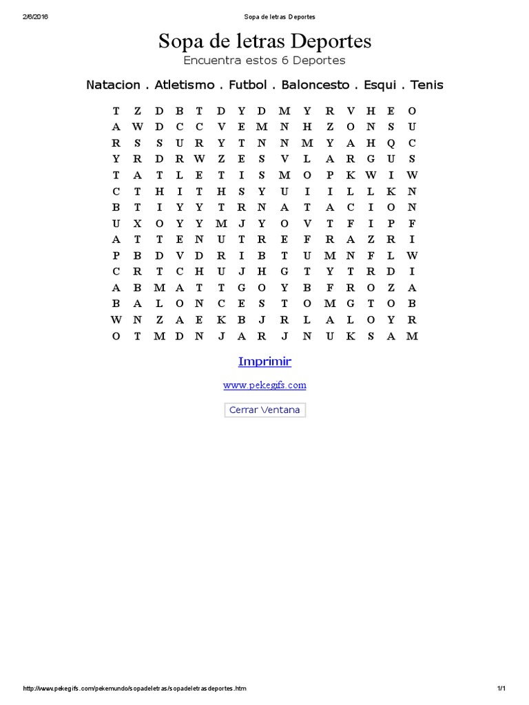 Sopa de Letras Deportes | PDF