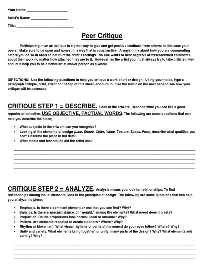 High School Art Critique Guide | PDF | Grammar | Rubric (Academic)
