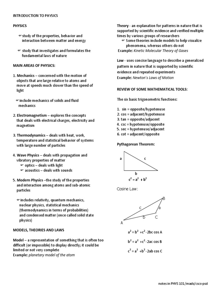 Introduction To Physics | PDF | Cartesian Coordinate System | Physics