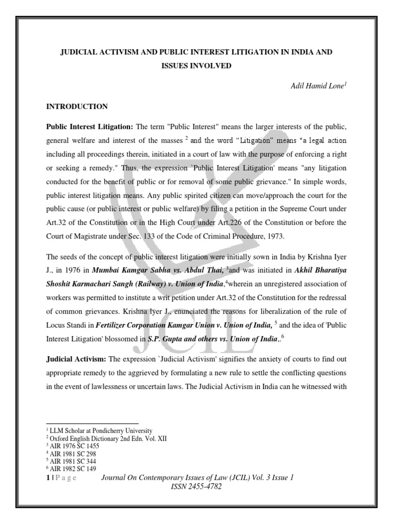 Judicial Activism & Pil in India and Issues Involved | PDF | Equity (Law) | Judiciaries