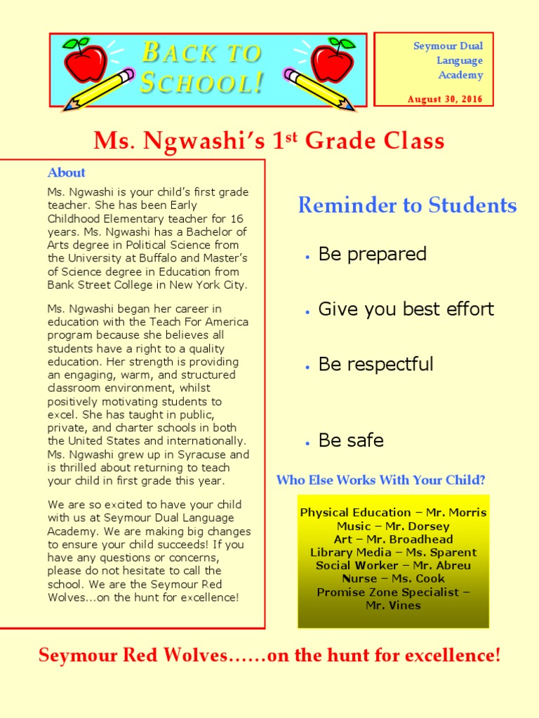 Ms. Ngwashi's 1st Grade Class Overview | PDF