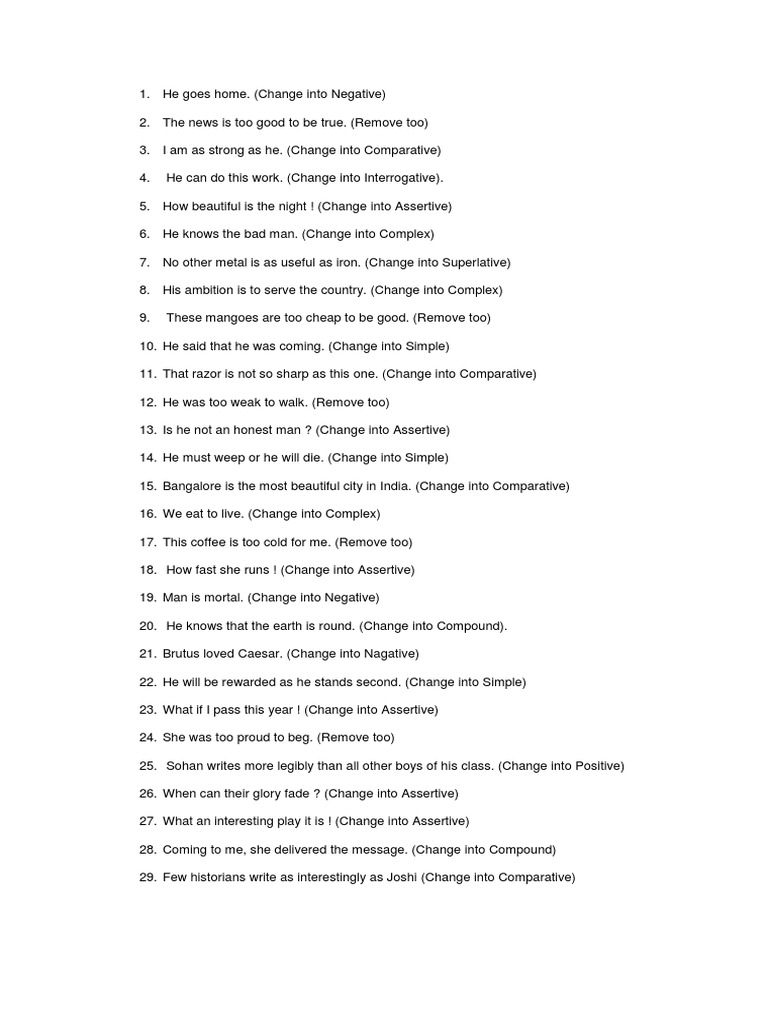 Transformation of Sentences | PDF