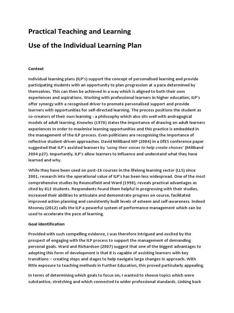 Individual Learning Plans | PDF | Educational Technology | Goal