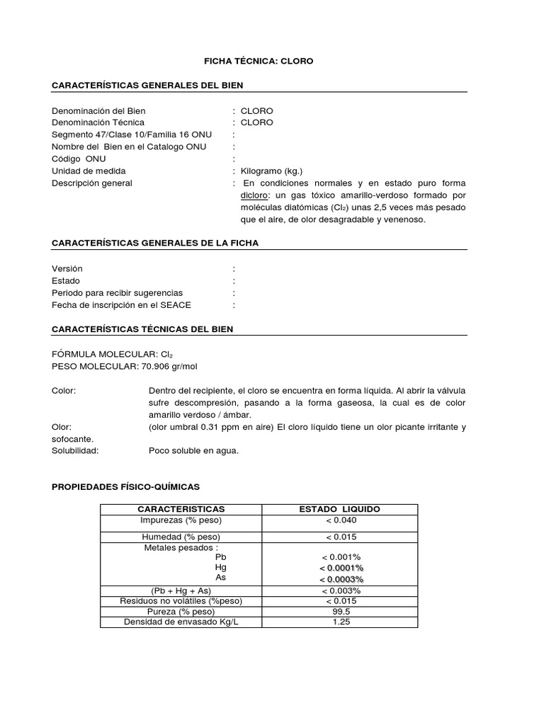 Cloro Ficha Técnica Cloro Conjuntos De Elementos Químicos