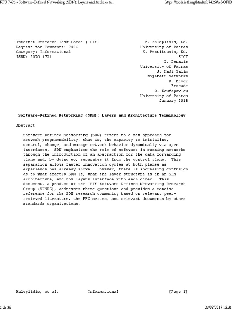 RFC 7426 - Software-Defined Networking (SDN) - Layers and Architecture ...