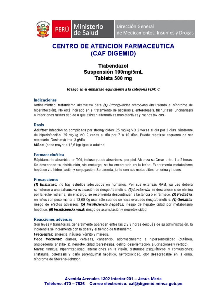 Tiabendazol | Farmacocinética | Medicina CLINICA
