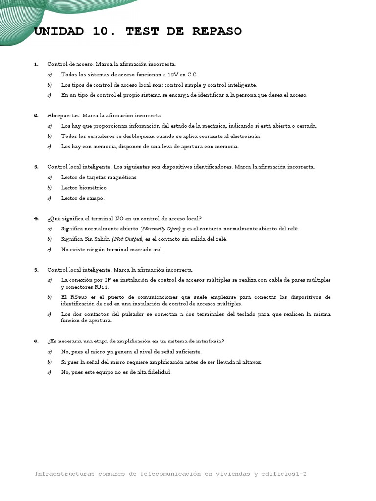 Test Repaso Telecomunicaciones | PDF | Relé | Tecnología de medios