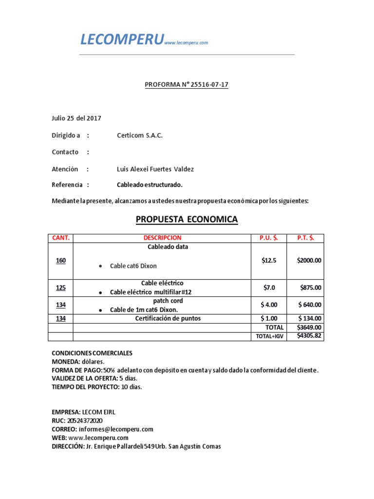 Modelo de Proforma | PDF