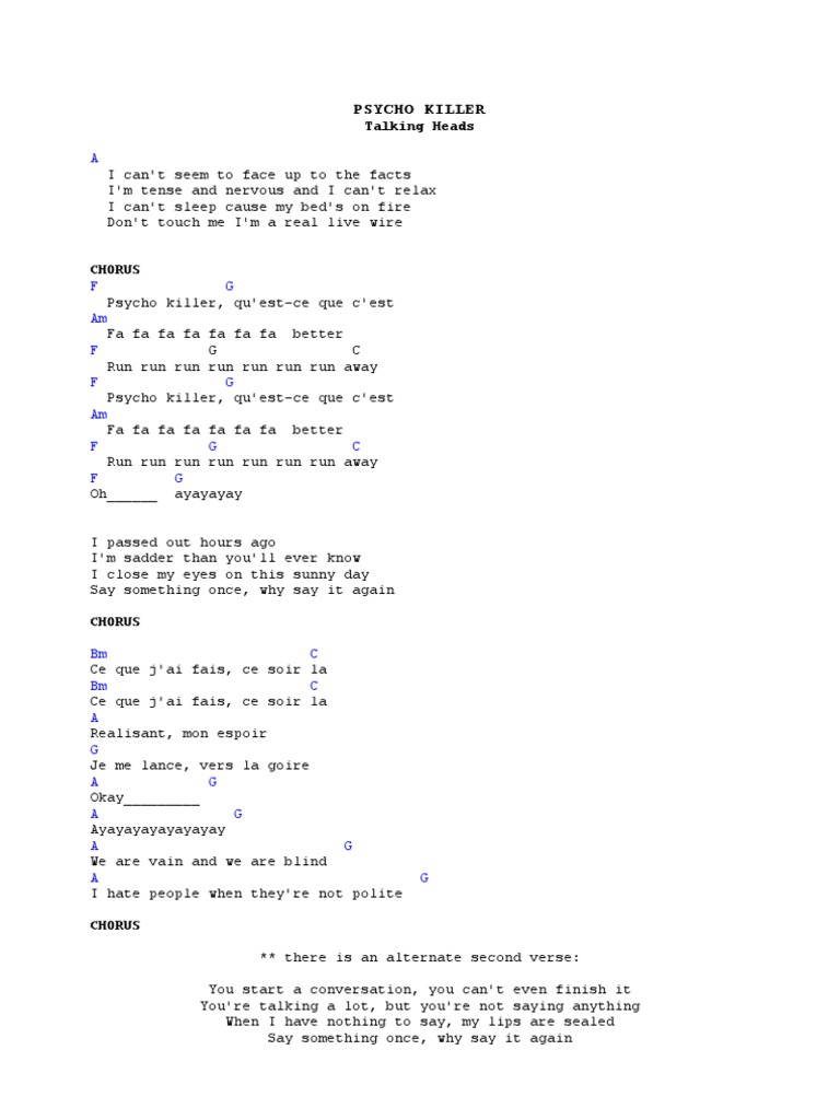 Psycho Killer: Lyrics and Meaning | PDF