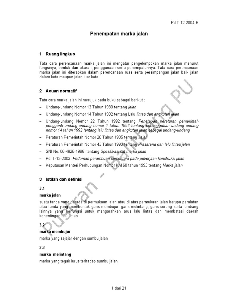 PD T-12-2004-B Penempatan Marka Jalan | PDF