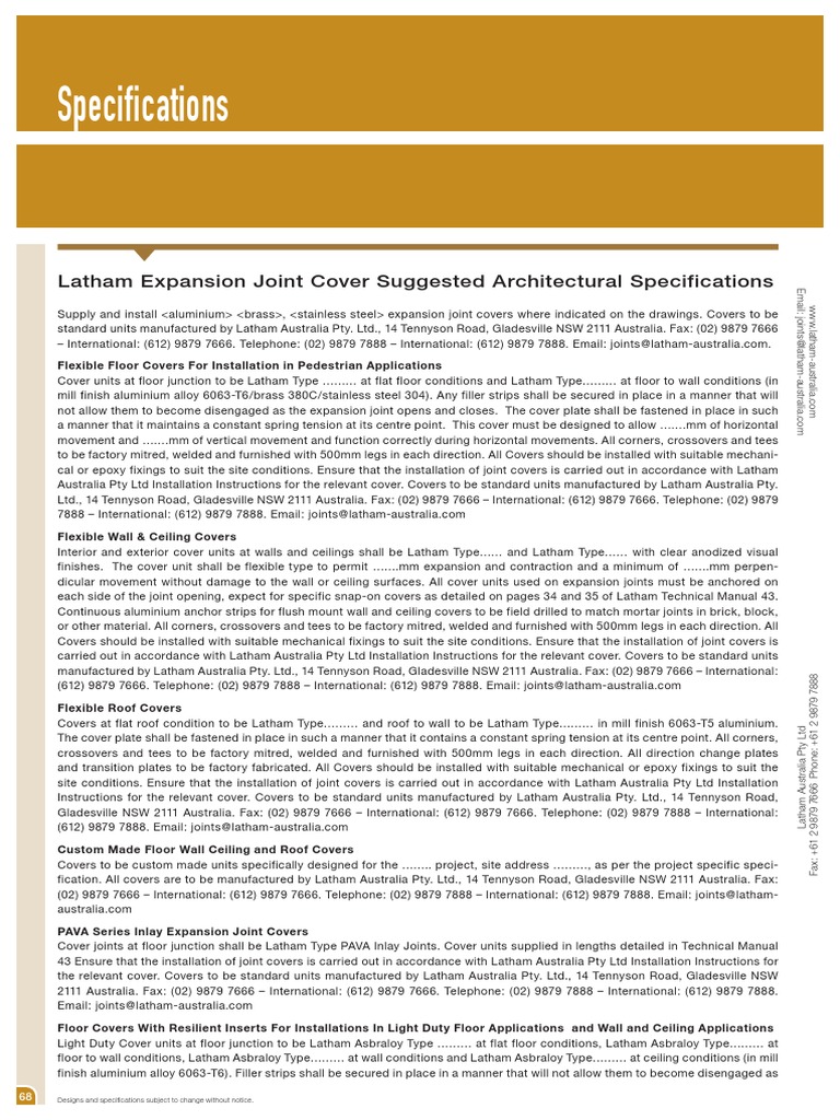 Specifications: Latham Expansion Joint Cover Suggested Architectural ...