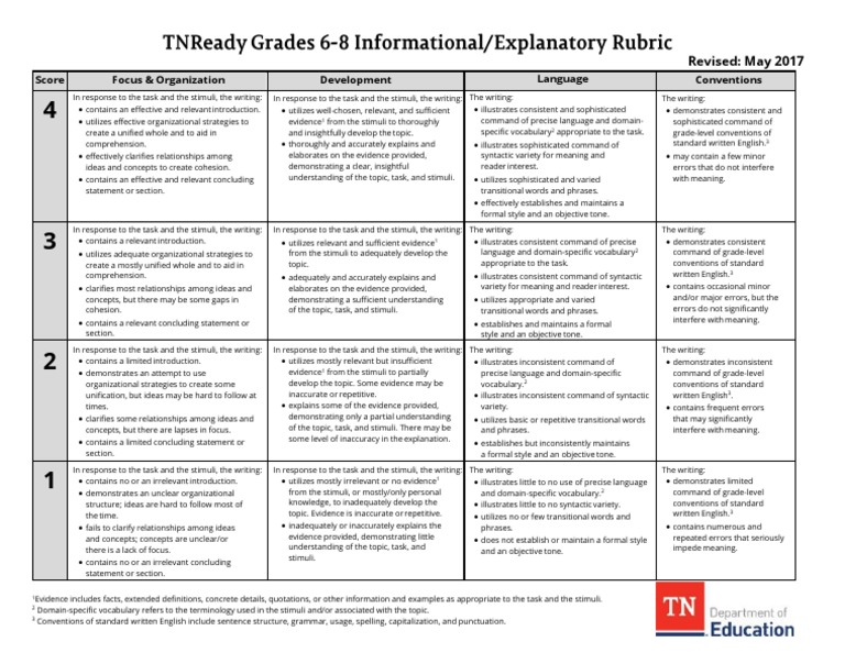 Rubric Writing g6-8 Explanatory | PDF | English Language | Reading ...