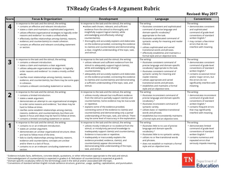 Rubric Writing g6-8 Argument | PDF | Argument | English Language