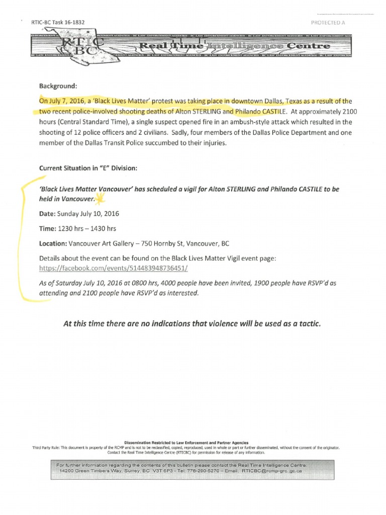 B.C. RCMP Intel Assessment On BLM | PDF