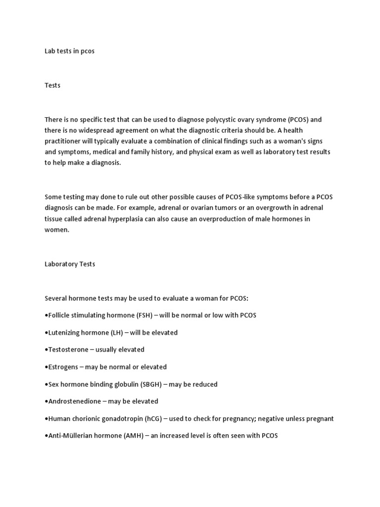 Lab Tests in Pcos | PDF | Polycystic Ovary Syndrome | Luteinizing Hormone