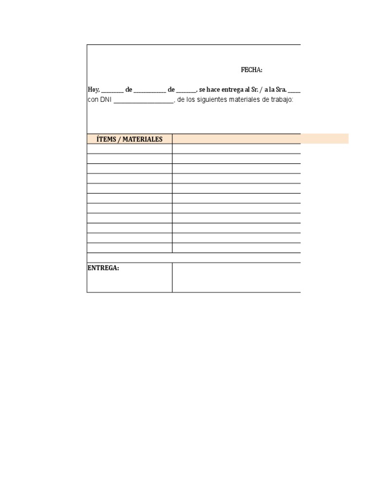 Ejemplo Nota de Entrega Materiales Excel | PDF