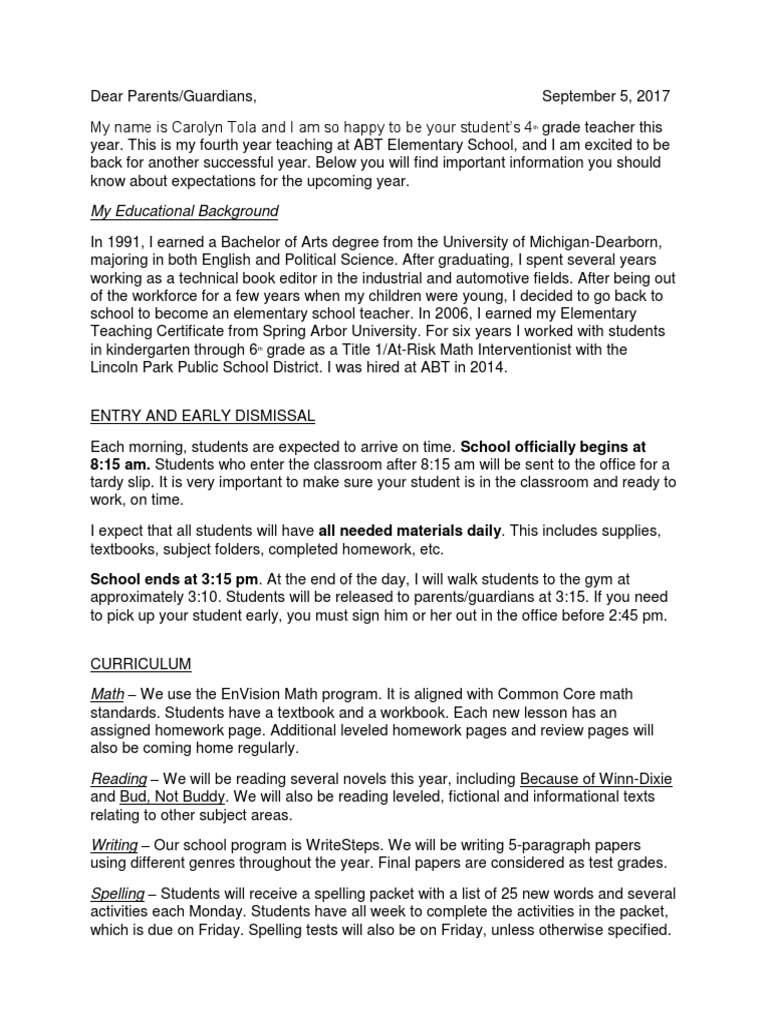 Dear Parent | PDF | Homework | Textbook