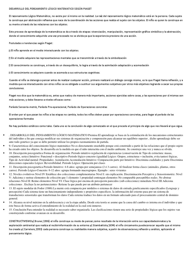 Pensamiento Logico Matematico Segun Piaget | PDF | Interacciones de ...