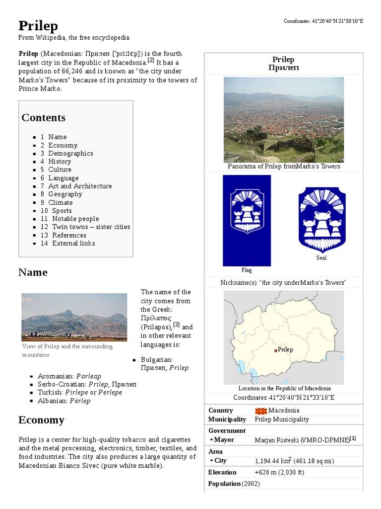 Prilep (Macedonian: Прилеп ( | PDF