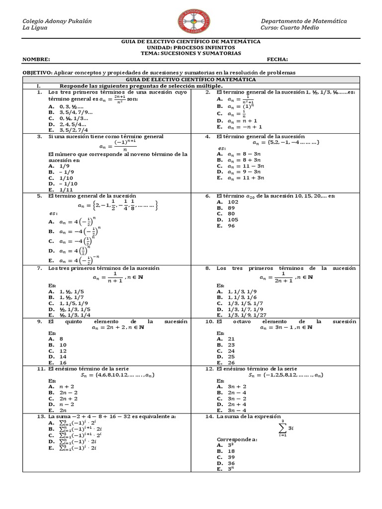 Guia de Sucesiones y Sumatorias | PDF | Secuencia | Números