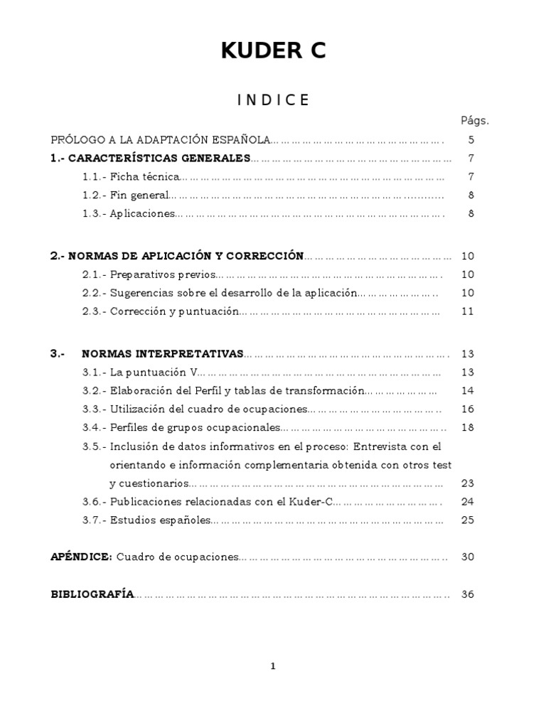 Manual de Intereses Vocacionales Kuder-c | Cuestionario | Sicología y ...