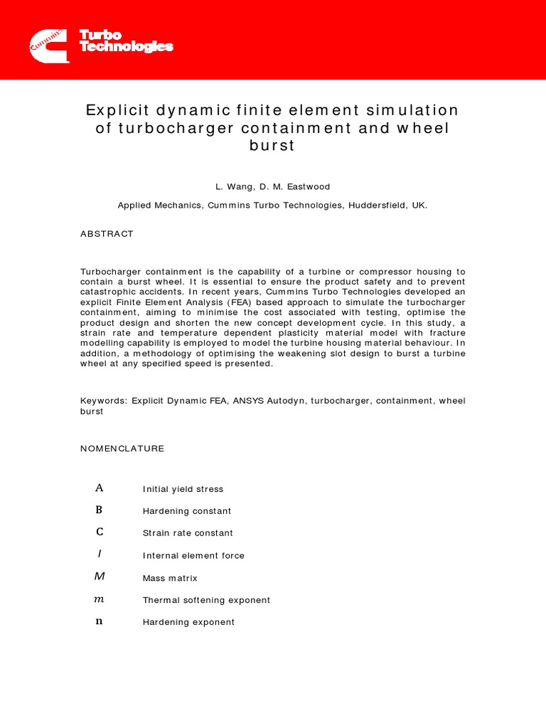 Explicit Dynamic Finite Element Simulation of Turbocharger Containment and Wheel Burst | PDF ...