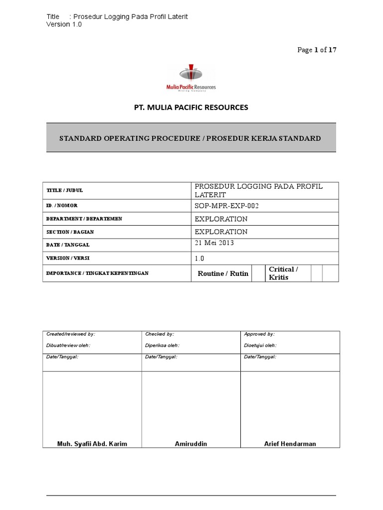 SOP Logging | PDF | Teknologi & Rekayasa
