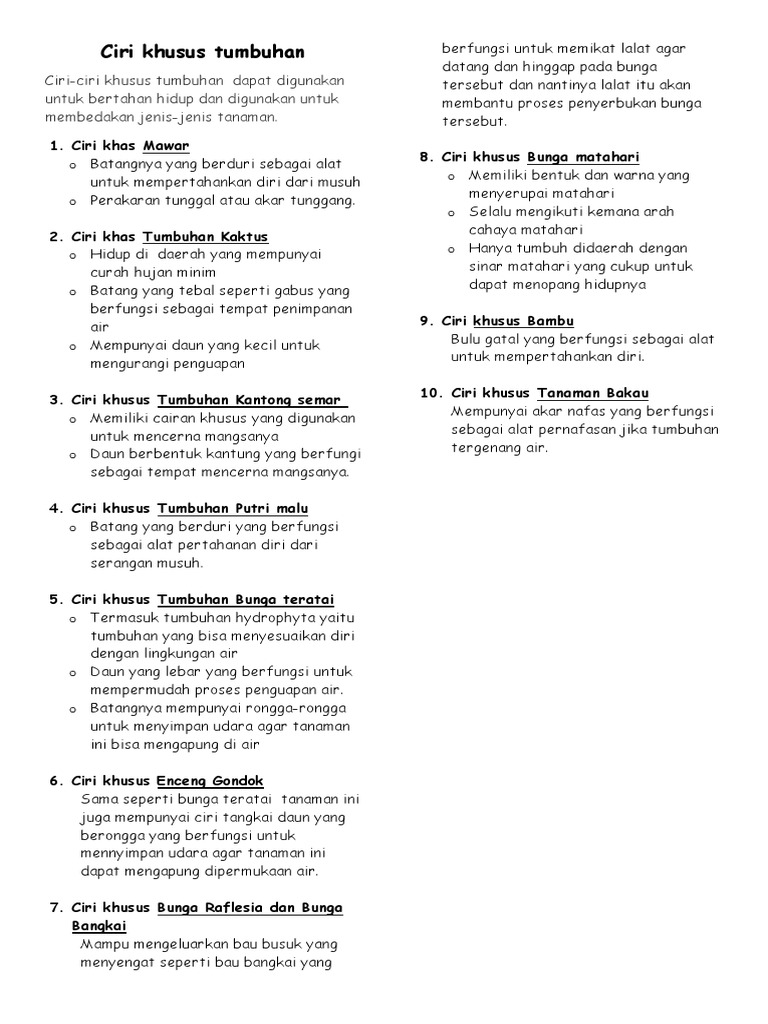 Ciri Khusus Tumbuhan | PDF