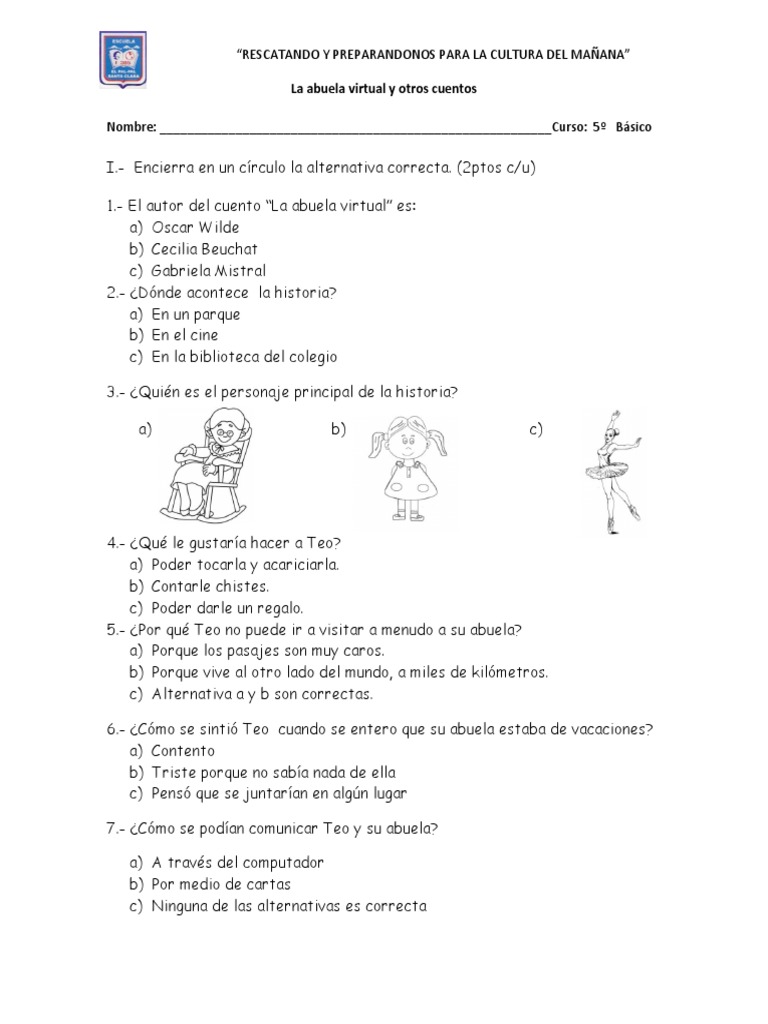 Prueba sobre "La abuela virtual" | PDF | Arte