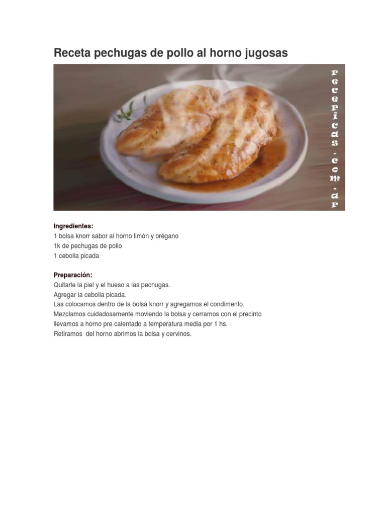 Receta Pechugas de Pollo Al Horno Jugosas | PDF