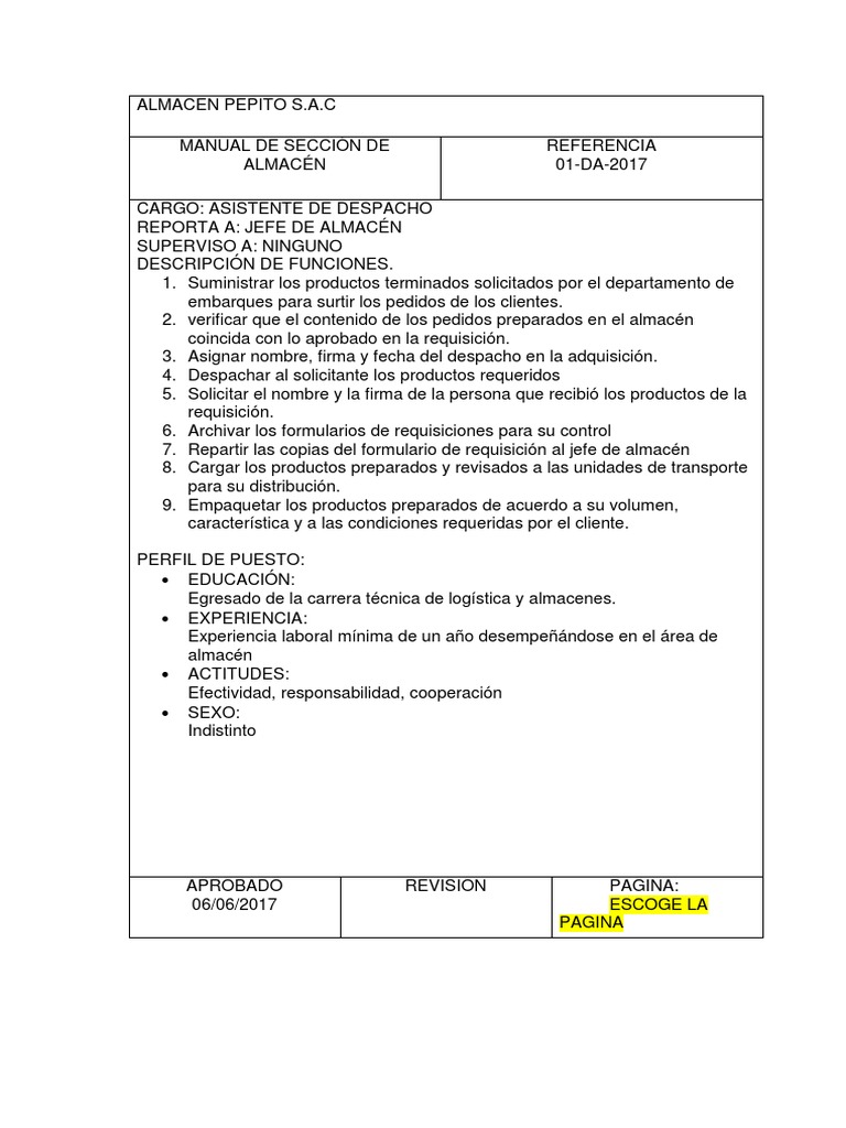 manual de procedimientos: sector almacén | Almacén | Business manual de procedimientos: sector almacén | Almacén | Business