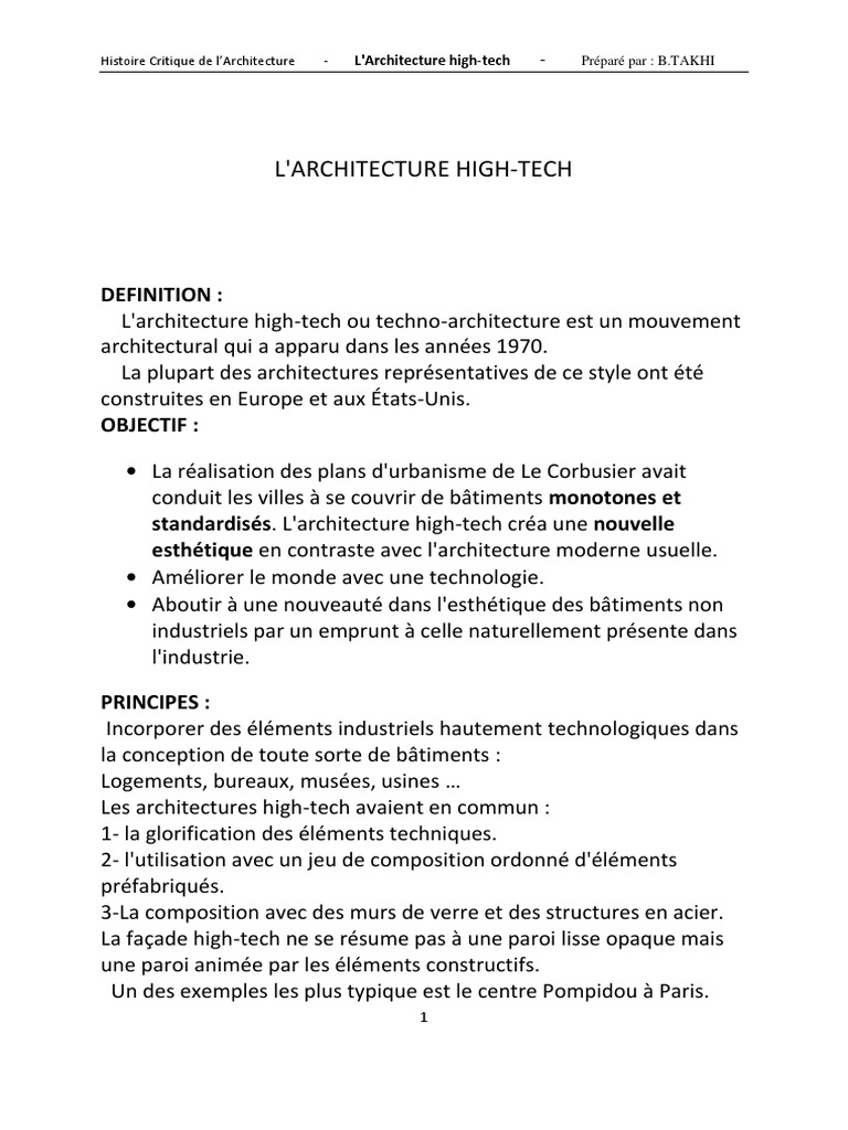 Définition et principes de l'architecture high-tech | PDF | Design ...