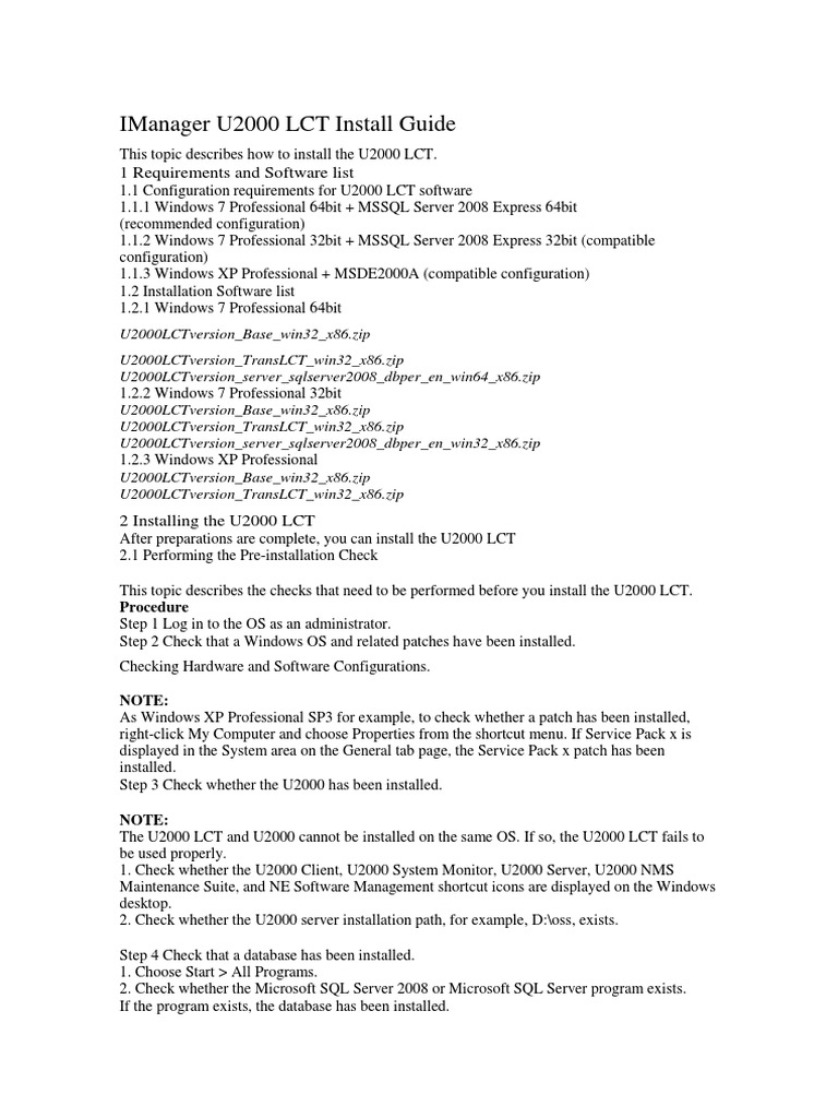 Instalar U2000 | PDF | Microsoft Sql Server | Microsoft Windows