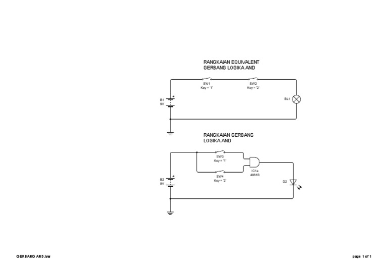 Rangkaian Equivalent Gerbang Logika And: SW1 Key '1' SW2 Key '2' | PDF