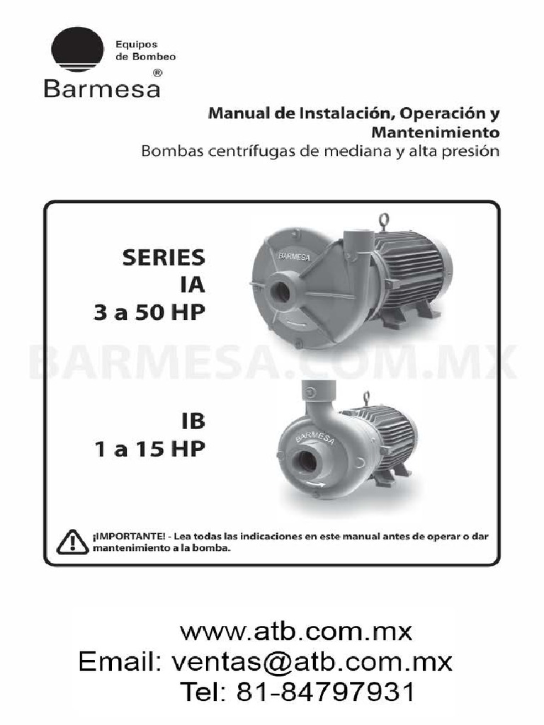 Manual Operacion Bomba Centrifuga Barnes Mediana Presion IAIB PDF | PDF