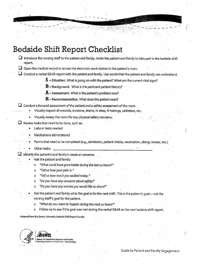 Bedside Report Checklist | PDF