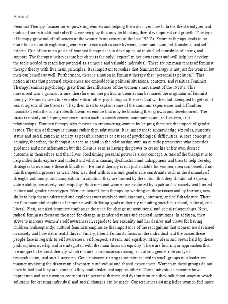 Feminist Therapy | PDF | Psychotherapy | Feminism