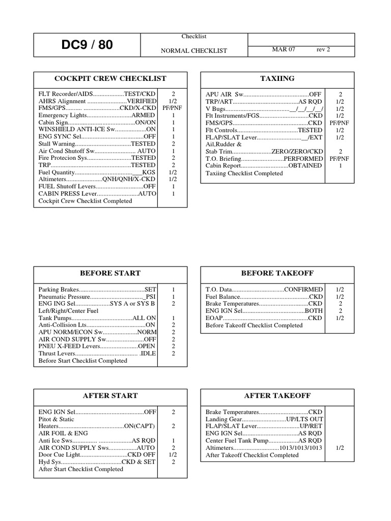 Normal Checklist | Aviation | Aircraft