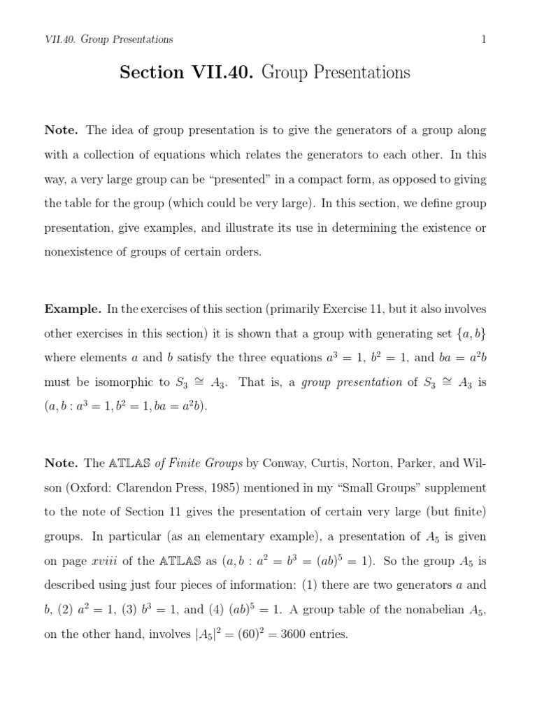 VII.40. Group Presentations 1 | PDF | Group (Mathematics) | Metric Geometry