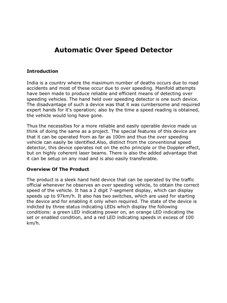 Automatic Over Speed Detector | PDF | Speed Limit | Light Emitting Diode
