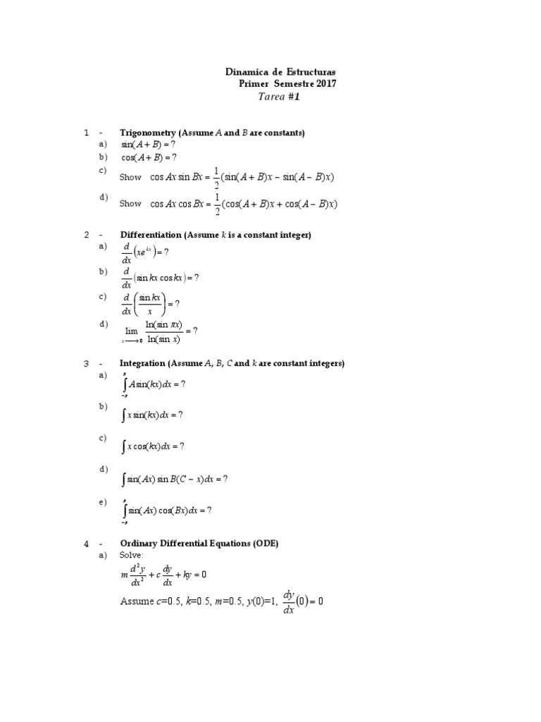 Homework 1 | PDF | Ordinary Differential Equation | Equations