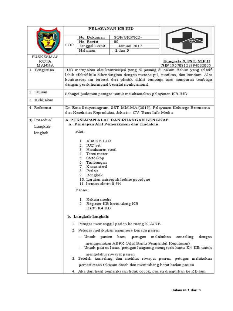 Sop Pelayanan KB Iud Fix | PDF