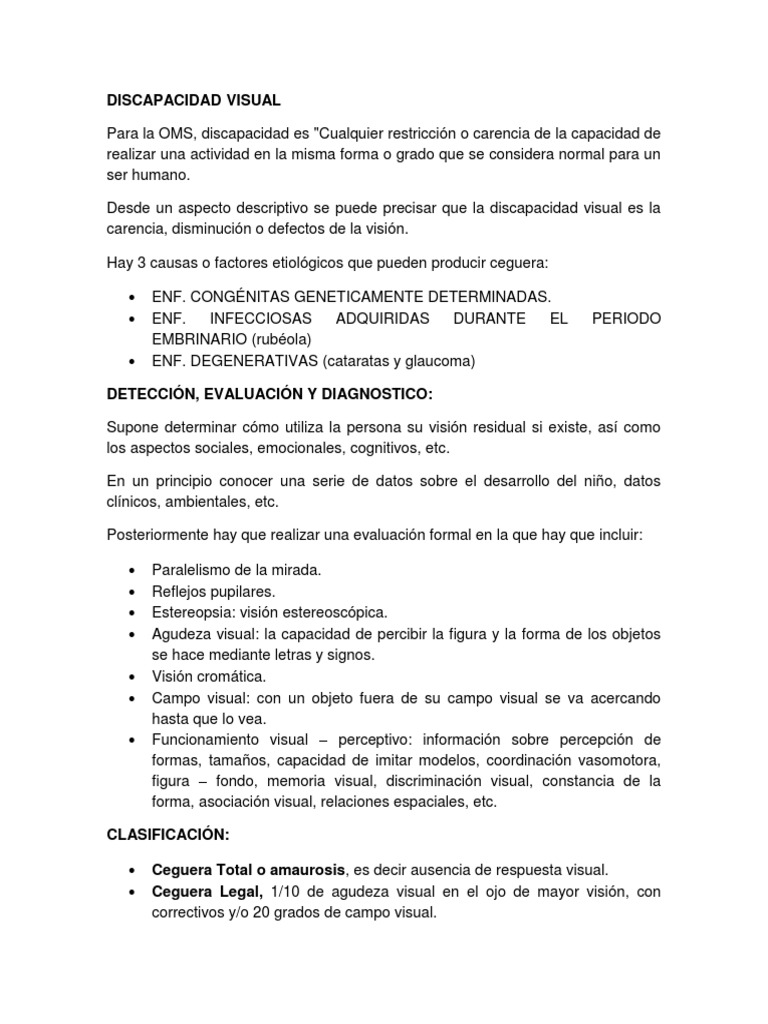 Tipos y Evaluación de Discapacidad Visual | PDF | Percepción visual ...